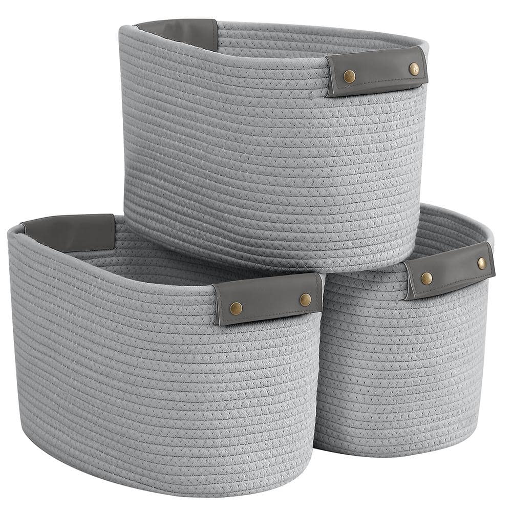 Ornavo Home Cotton Gray Fabric Rope Storage Baskets (3-Pack) 3PK ...