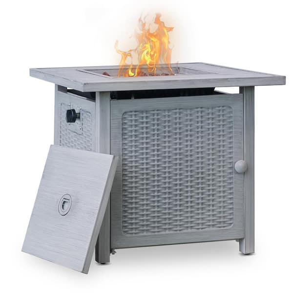 AOPSPS 28 in. Metal Slat Top Gas Fire Pit Table-Light Gray TM-GFT-82828 ...