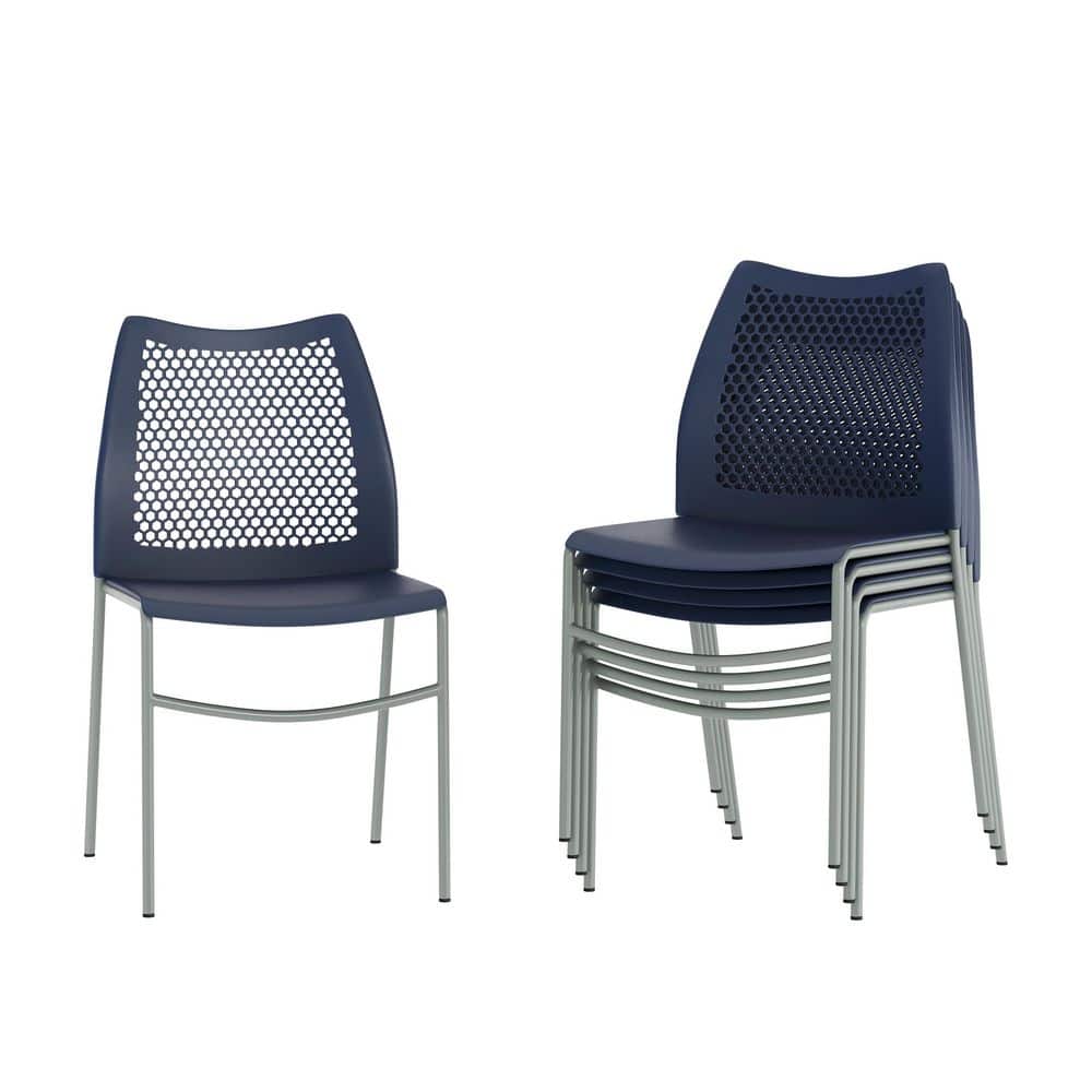 Carnegy Avenue Hercules Navy Plastic/Gray Frame Stack Chair Set of 5 ...