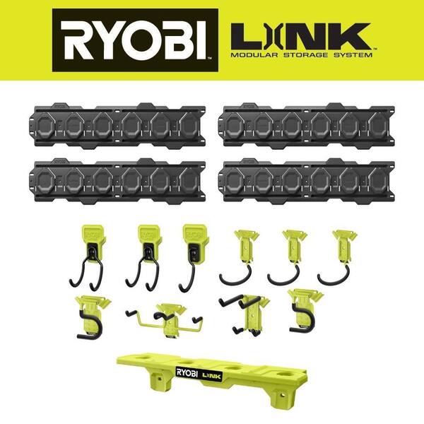 RYOBI LINK 14-Piece Wall Storage Kit and ONE+ Battery Shelf STM506K ...