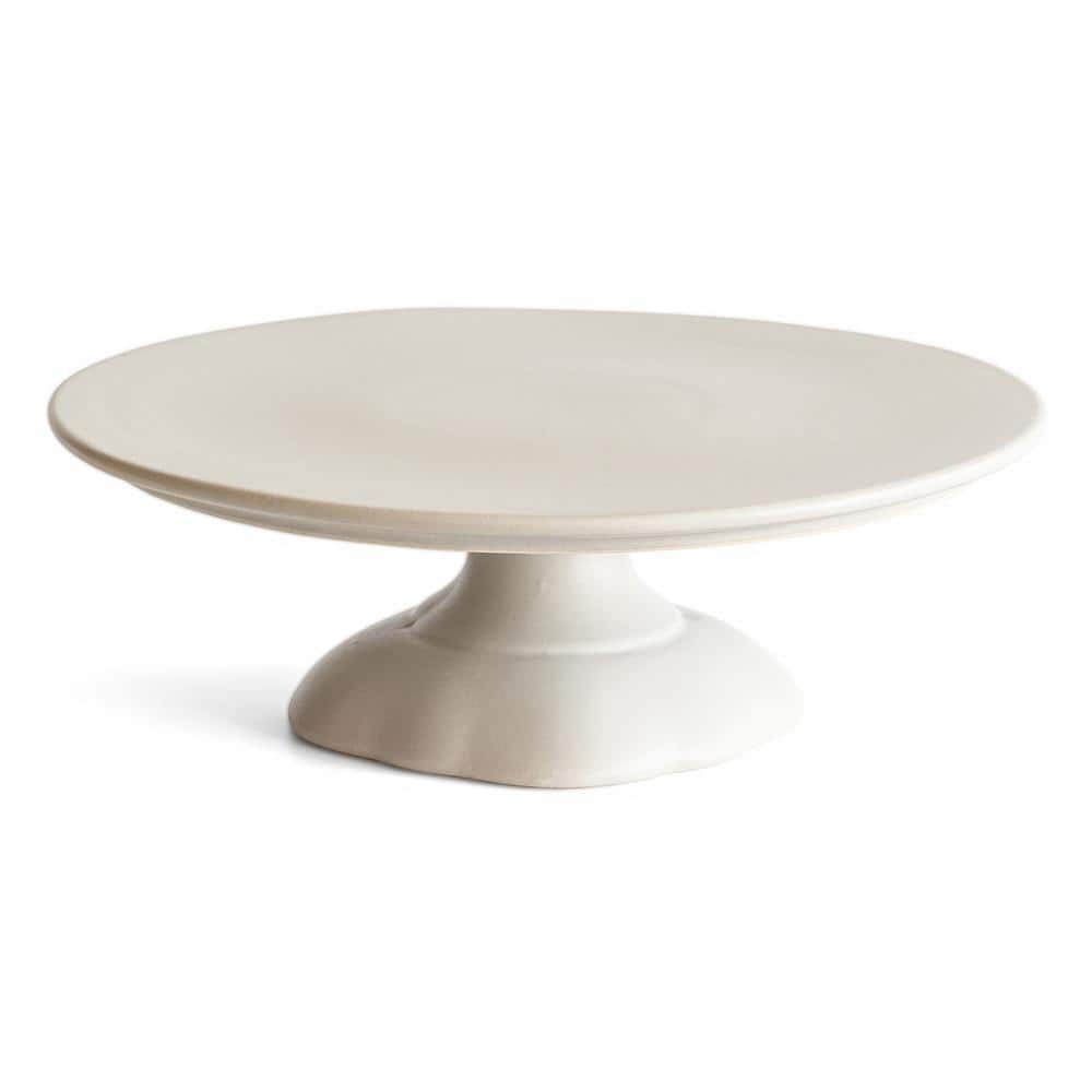 Over and Back 1-Tier Beige Stoneware Cake Stand 931187 - The Home Depot