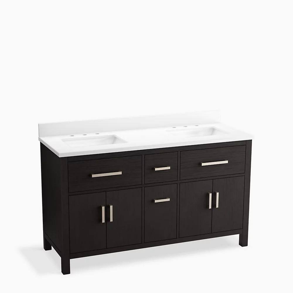 KOHLER Kresla 61in. Double Sink Freestanding Carbon Oak Bath Vanity ...