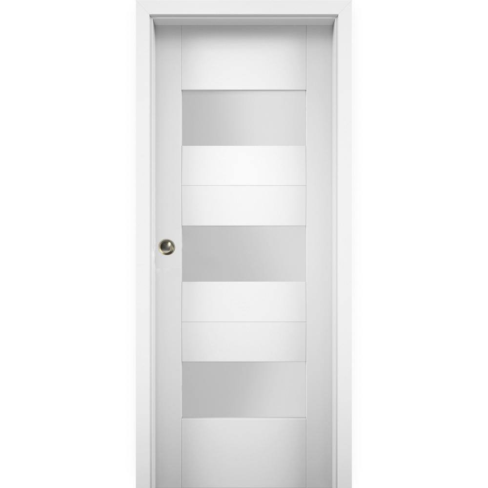 VDOMDOORS 30 in. x 84 in. Single Panel White Solid MDF Double Sliding ...
