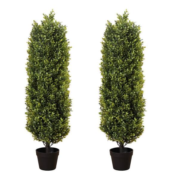 2-Piece 4 ft. Artificial Green Taper Eucalyptus Tree in Pot, for Indoor ...