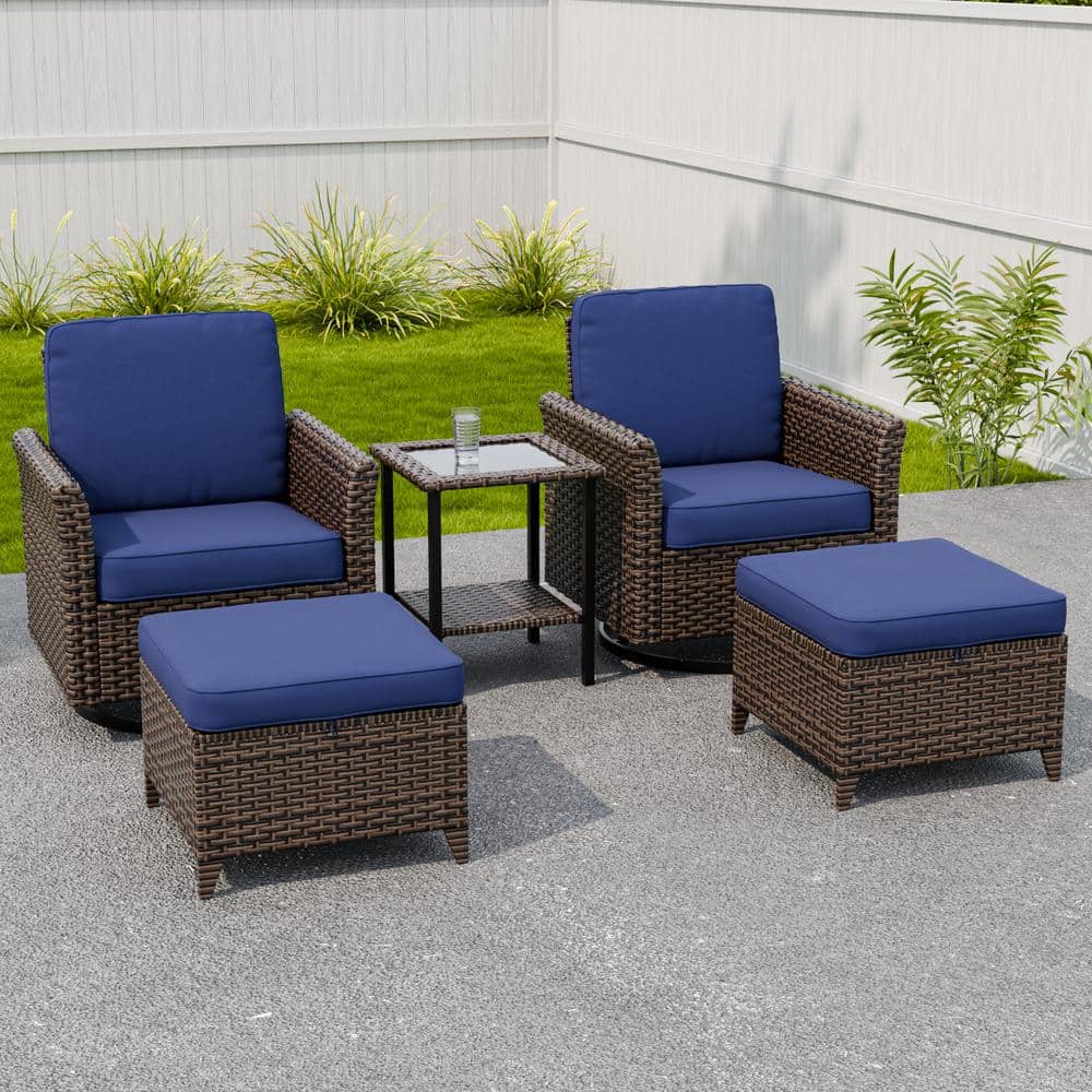 EAGLE PEAK 5-Piece Mix Brown Wicker Patio Conversation Set Wide Armrest ...