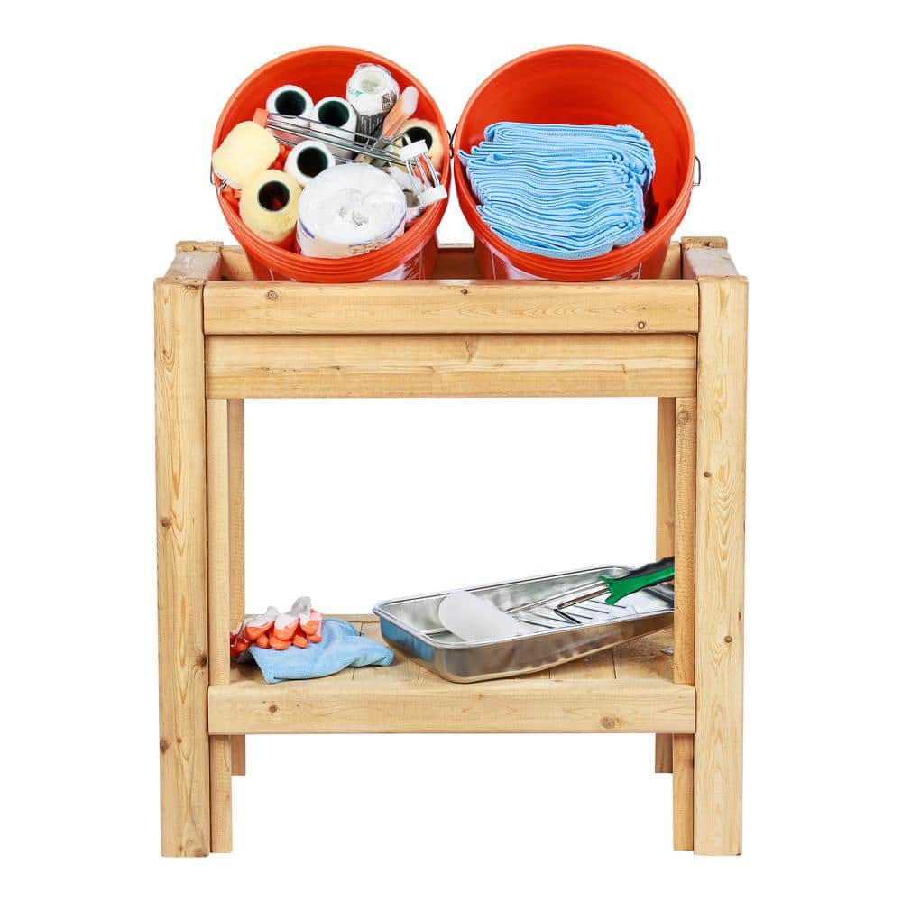 Greenes Fence 2 Tiers Cedar Bucket with Shelf Garage Storage Shelving ...