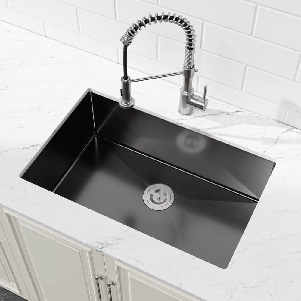 MEDUNJESS TMS 30 in. x 19 in. Undermount Single Bowl Black Stainless ...