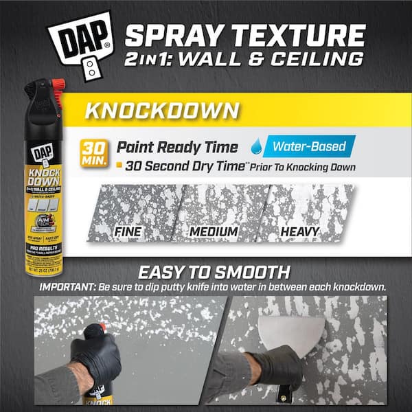 DAP Spray Texture 25 oz. Knockdown Water Based 2 in.1 Wall and Ceiling White Texture Spray with ...