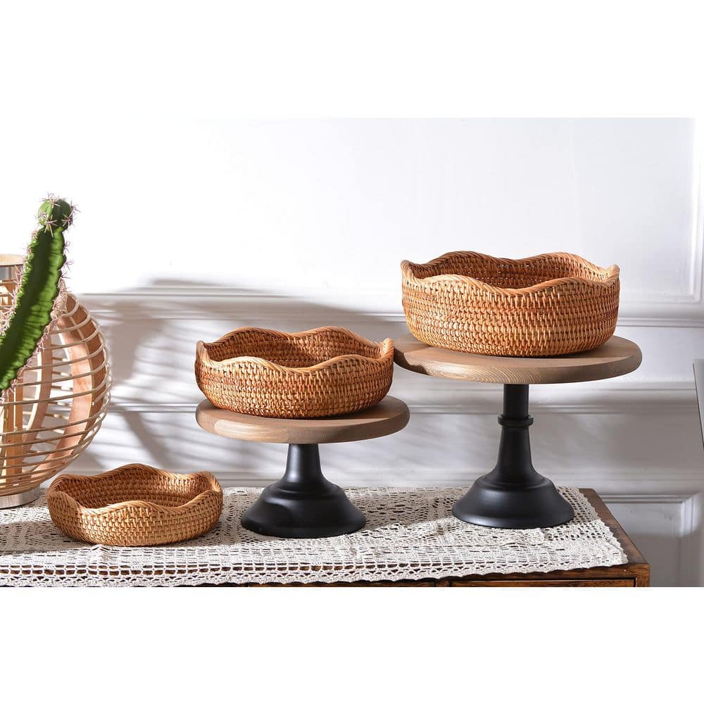 Wudkey Natural Rattan Wave Woven Bread Baskets, Set of 3, Stackable ...