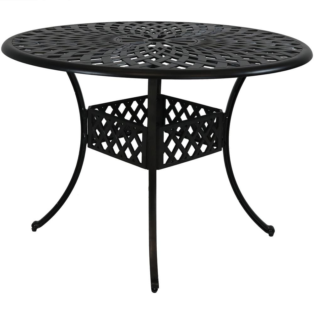 Sunnydaze Decor Crossweave Design 41 Cast Aluminum Patio Table Black