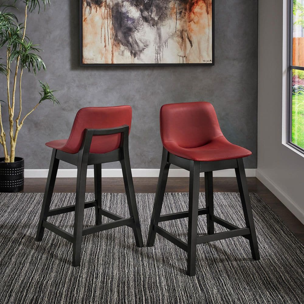 HomeSullivan Red Vegan Leather Counter Height Chair (Set of 2) 40655BK ...