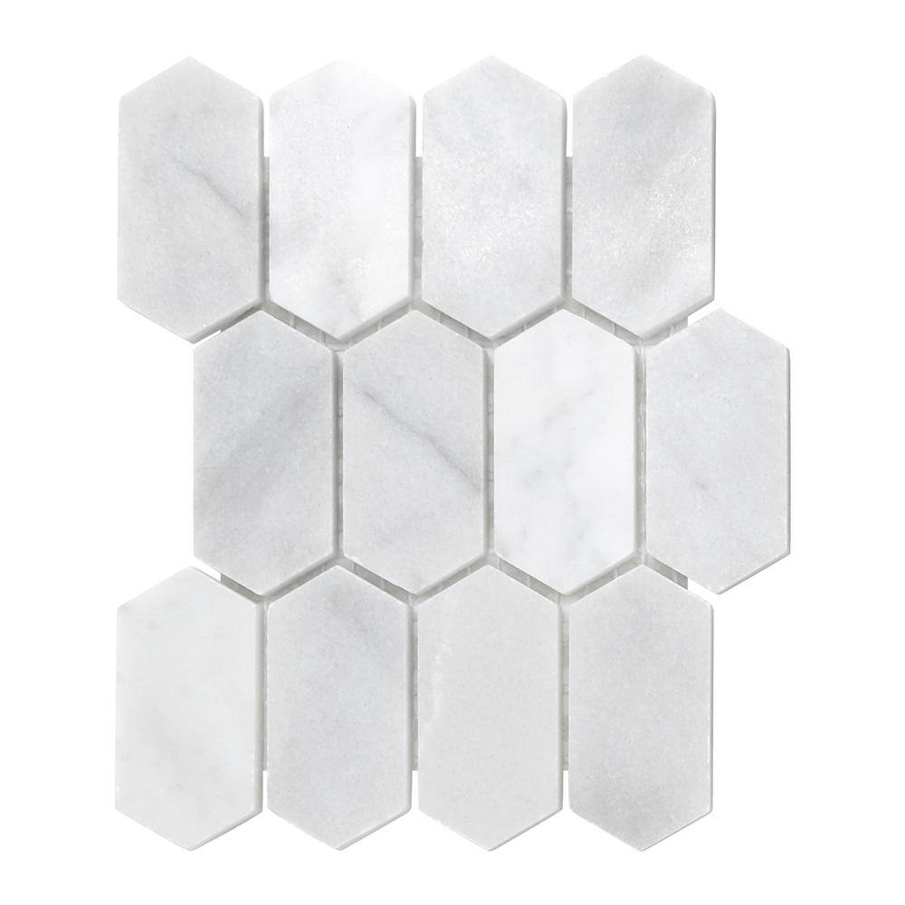 sunwings Long Hexagon White Carrara 6 in. x 6 in. x 0.4 in. Picket ...