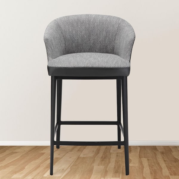 NADAAL STUDIOS Hunter 34 in. Grey Polyester Upholstered Counter Stool ...