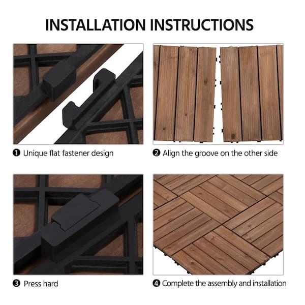 Wood Interlocking Patio Pavers 27 Pieces Acacia Wood Interlocking
