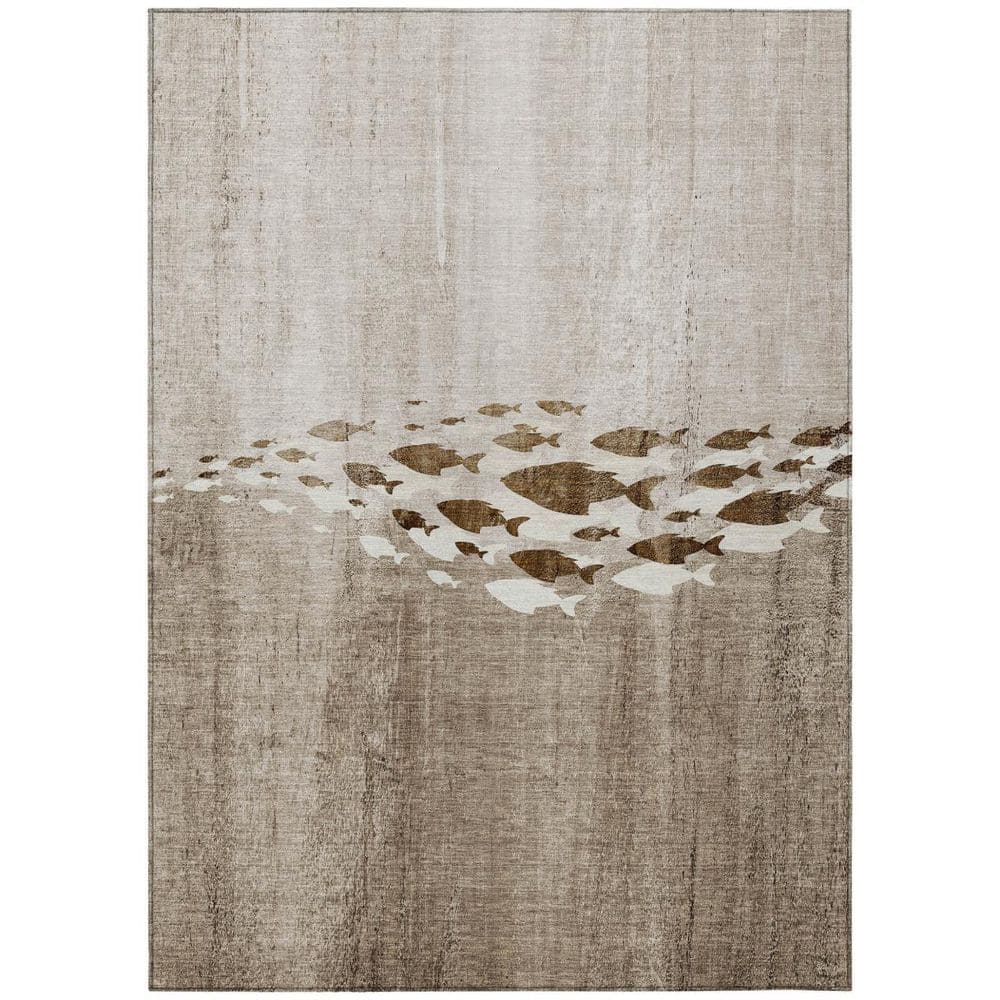 HomeRoots Taupe, Brown, Khaki 10 ft. x 14 ft. Woven Geometric Polyester ...