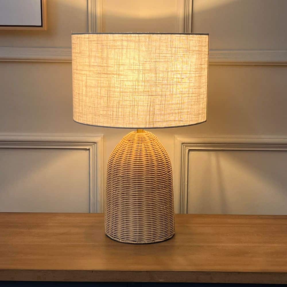 DANCYHOME 20 in. Natural Rattan Coastal Table Lamp with Beige Fabric ...