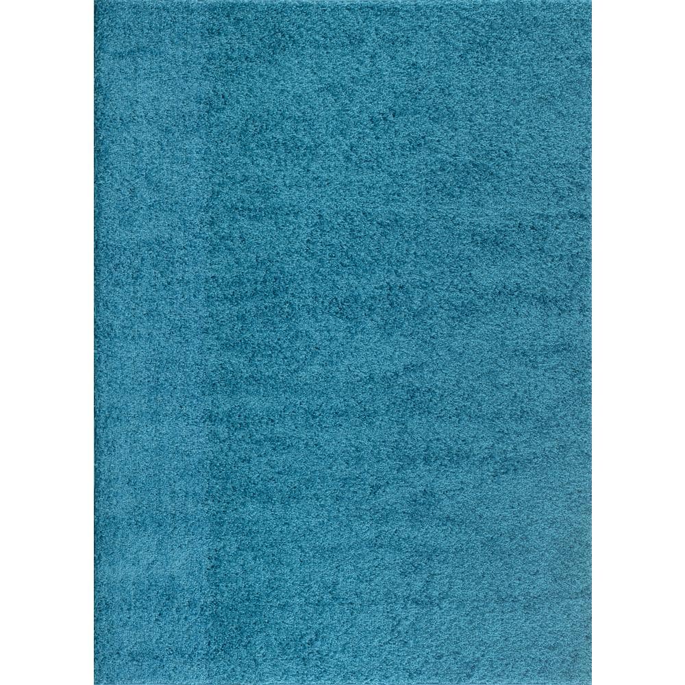 World Rug Gallery Soft Solid Cozy Shag Turquoise 5 ft. 3 in. x 7 ft. 3 ...