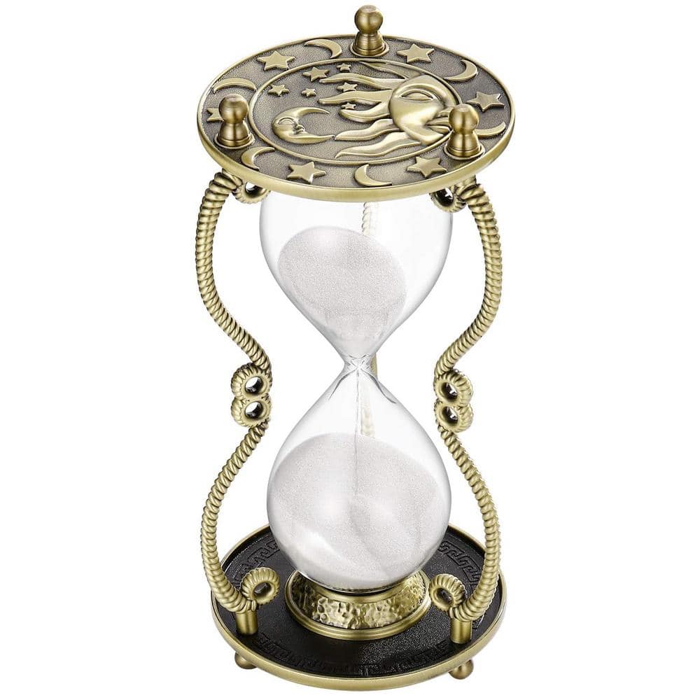 Afoxsos White Sand Brass Hourglass Timer 60-Minute with Sun and Moon ...