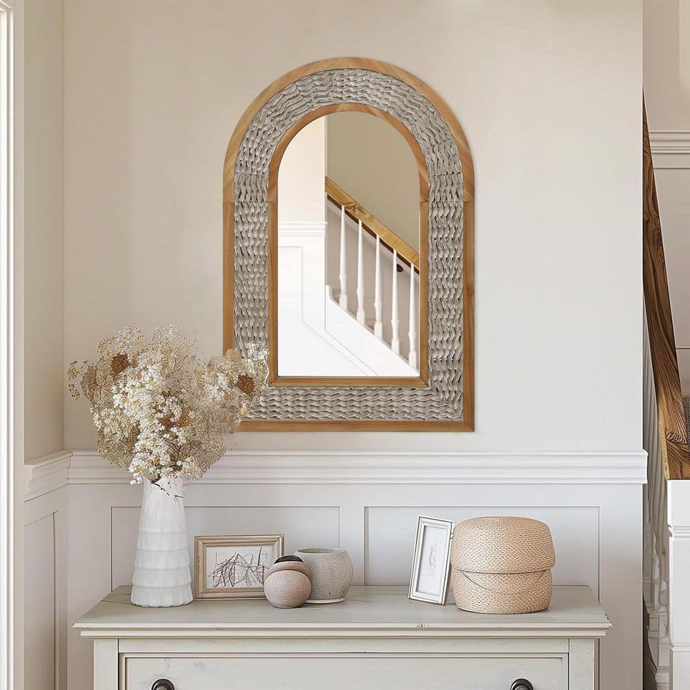 Sxiawe 24 in. W x 36 in. H Classic Arched Antique Wood Frame Country ...