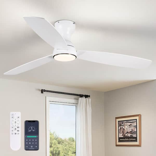 WDETR 52 in. Smart White Flush Mount Fandelier Ceiling Fan with Light ...