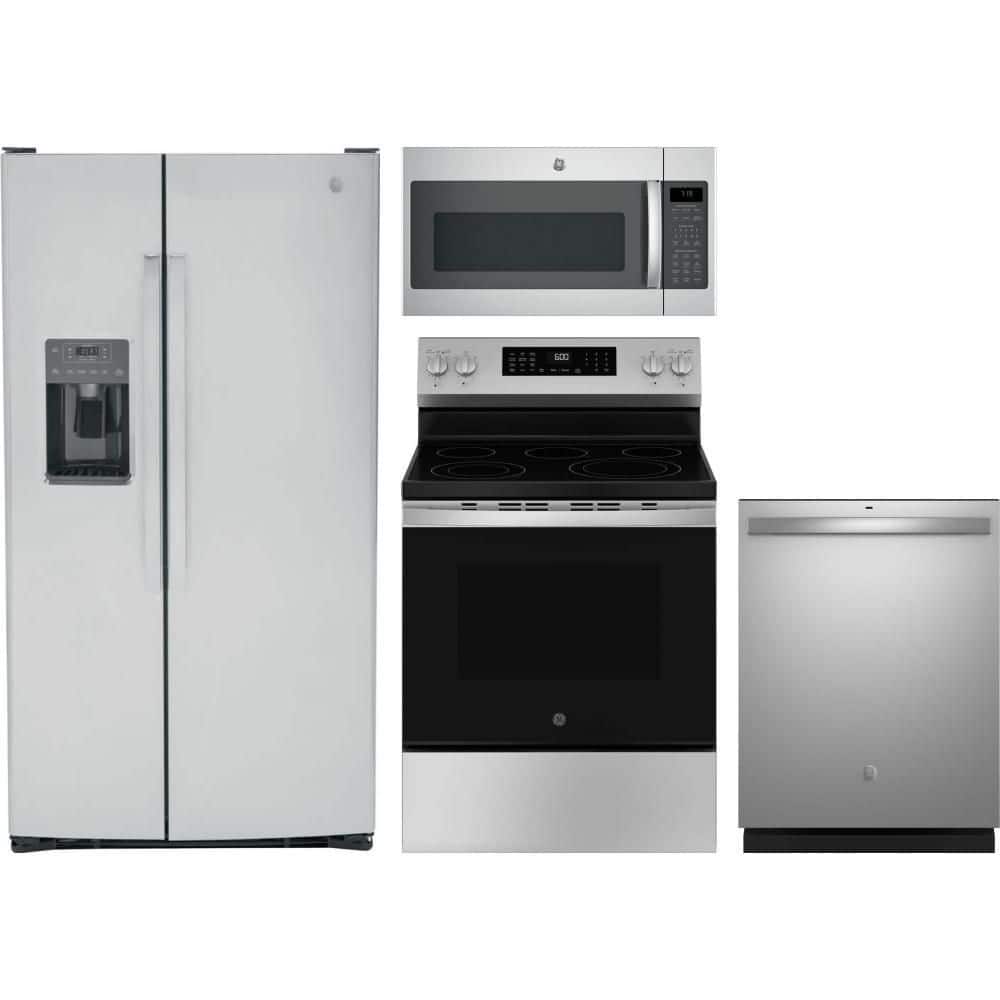 GE 25.3 cu. ft. Side by Side Refrigerator with 5 Burner Free-Standing ...