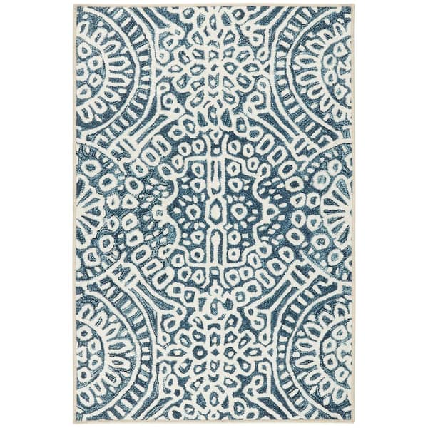 DASH & ALBERT Temple Machine Washable Ink 5 ft. x 8 ft. Indoor Area Rug ...