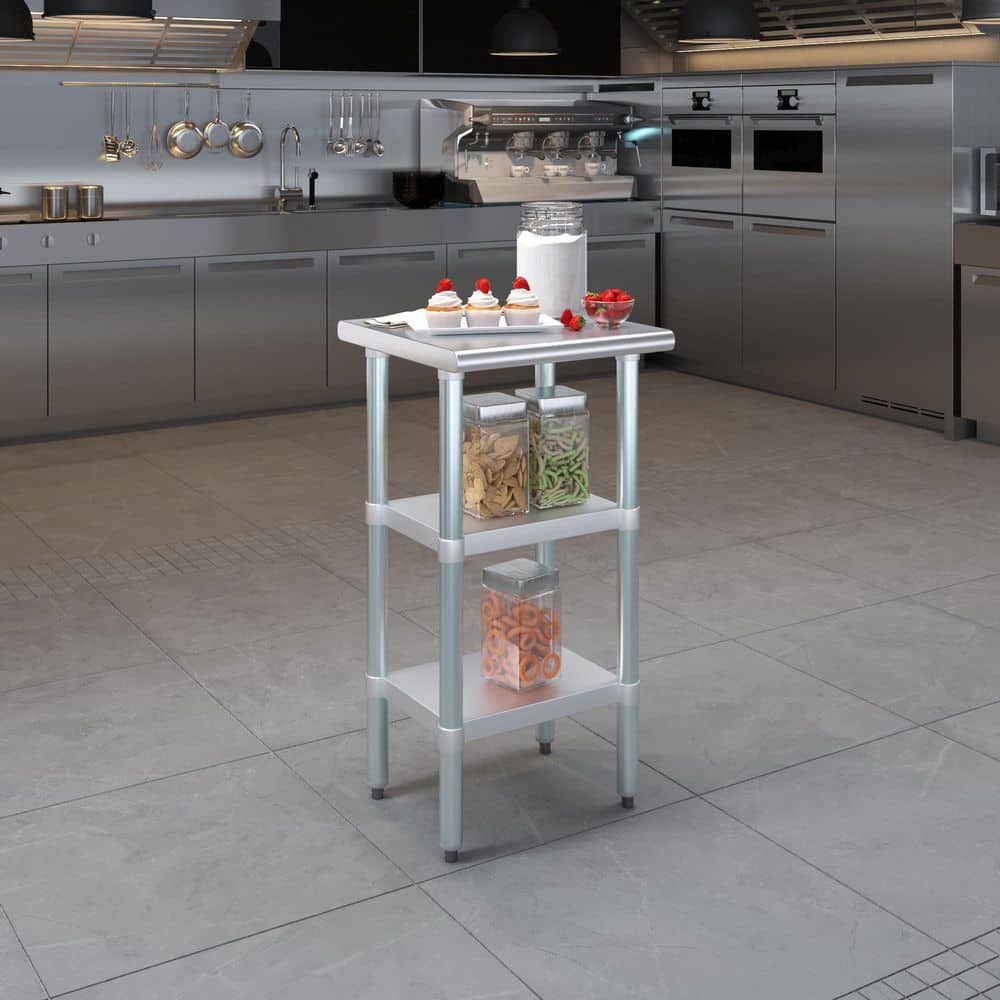 AMGOOD 18 in. x 18 in. Stainless Steel Table With Two Undershelves AMG ...