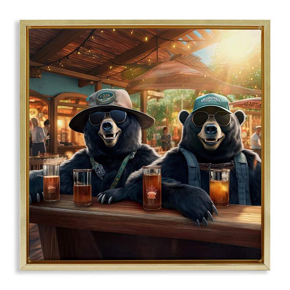 Stupell Industries Drinking Bears at Bar by Jim Baldwin 1 Piece Gold ...
