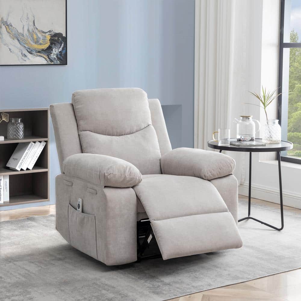 Clihome Beige Velvet Electric Power Recliner Chair with Adjustable ...