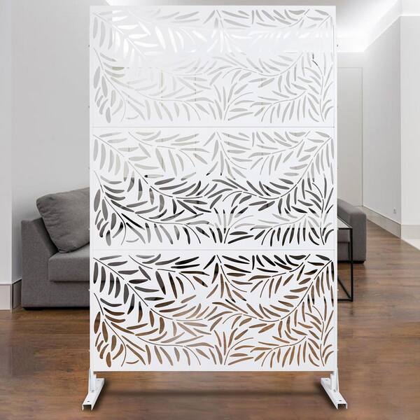 Coporesell 76 in. x 48 in. Freestanding Decorative Privacy Screen White ...