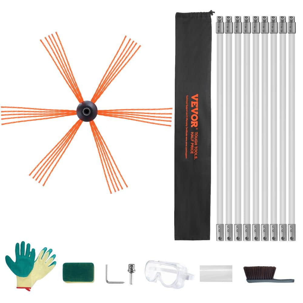 VEVOR 30 ft. Chimney Sweep Kit with 9 Reinforced Nylon Flexible Rods ...