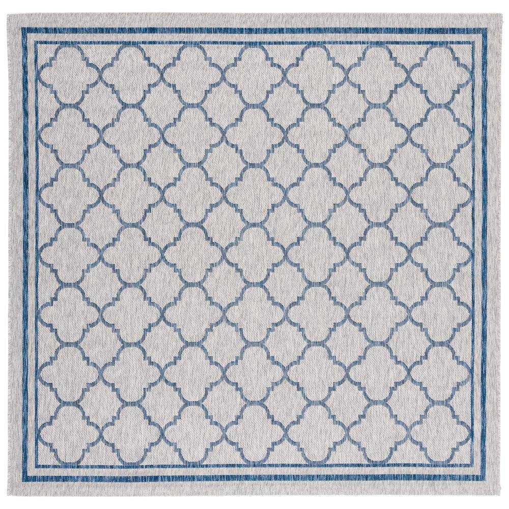 SAFAVIEH Courtyard Gray/Navy 7 ft. x 7 ft. Border Quatrefoil Indoor ...