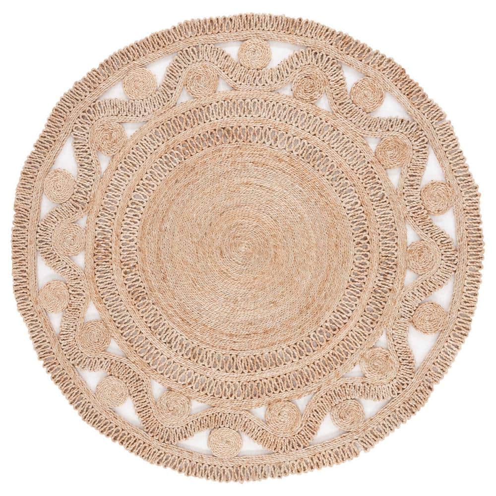 SAFAVIEH Natural Fiber Beige Doormat 3 ft. x 3 ft. Woven Ornate Round ...