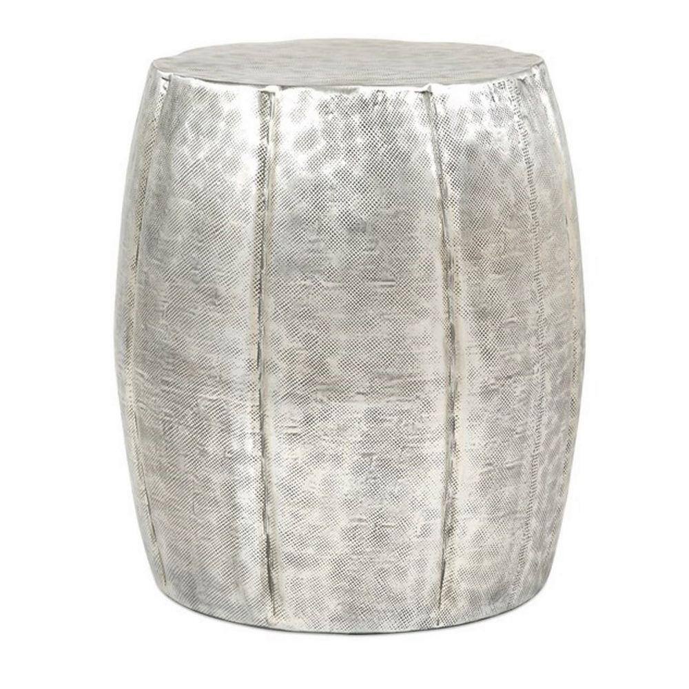 Benjara 17 in. Silver Round Metal end table with Drum Body BM284728 ...