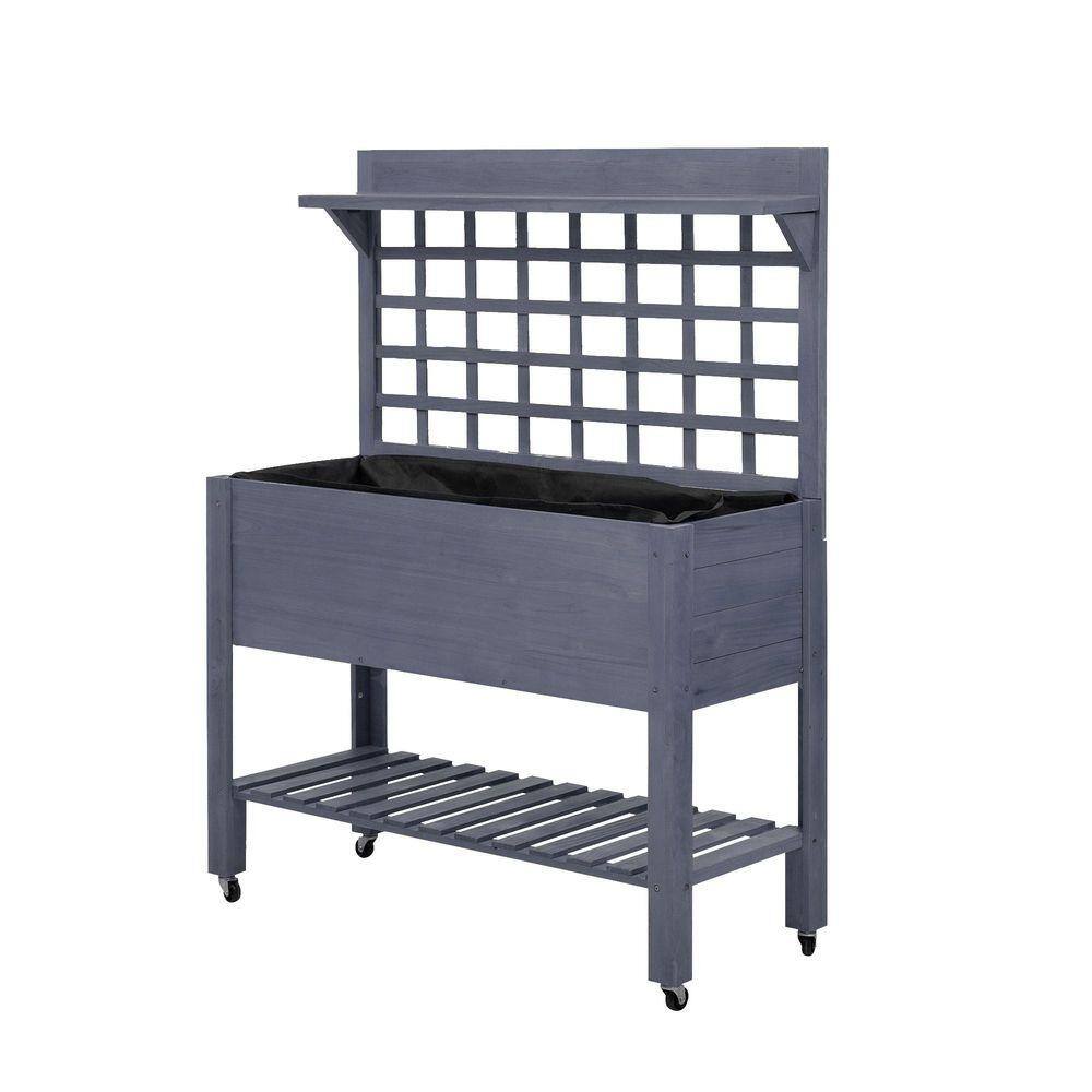 cenadinz 40 in. Inner Length Grey Wood Rectangle Outdoor Raised Bed ...
