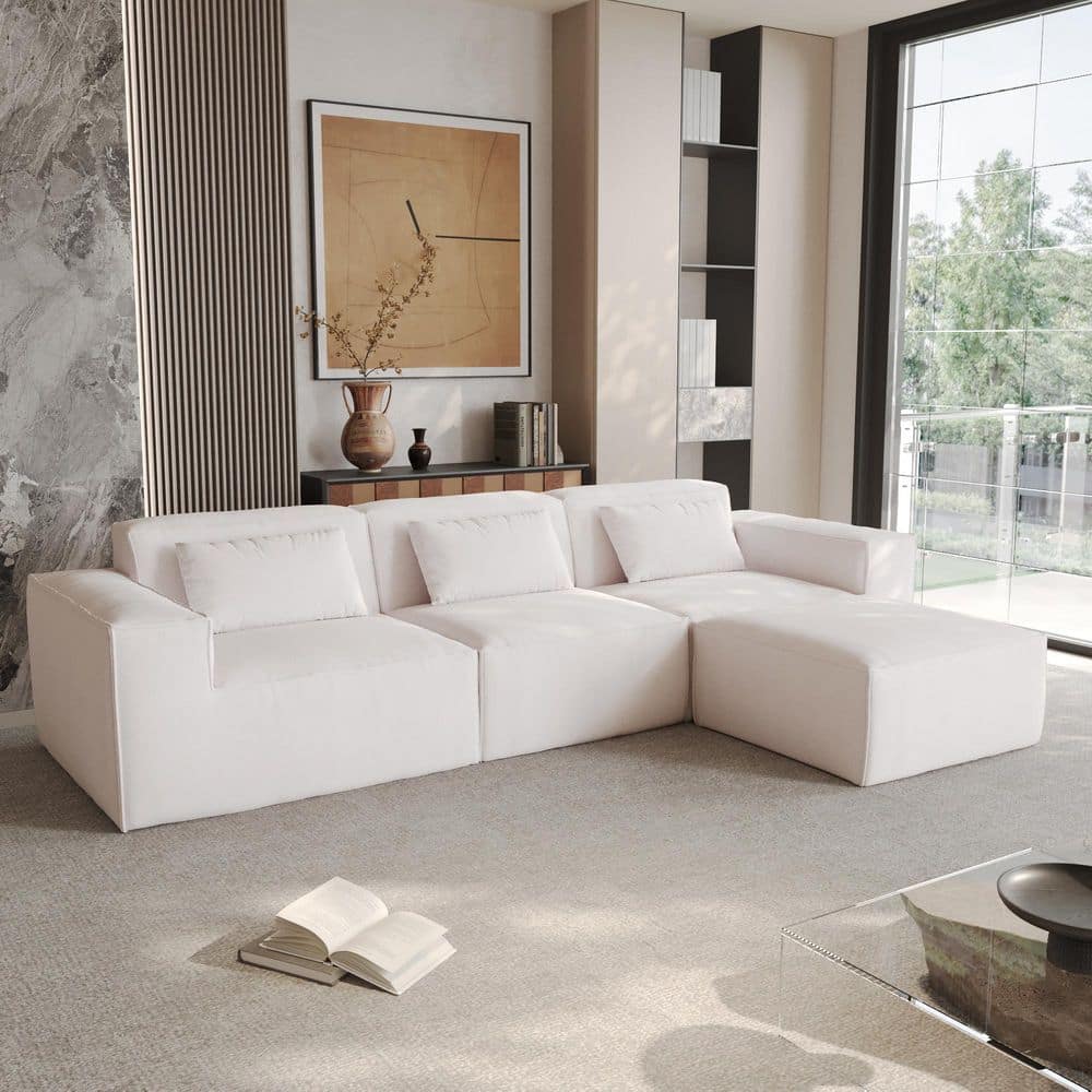 J&E Home 118 in. Square Arm Corduroy L-Shaped 4-Piece Modular Sectional ...
