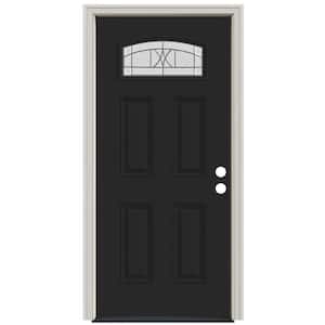 JELD-WEN Smooth Pro 36 in. x 80 in. 4 Panel Right Hand Camber Top Tryon ...