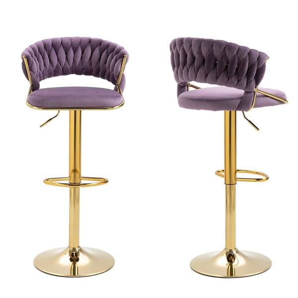 Uixe 42.14" Purple Low Back Gold Metal Frame Adjustable Swivel Bar ...