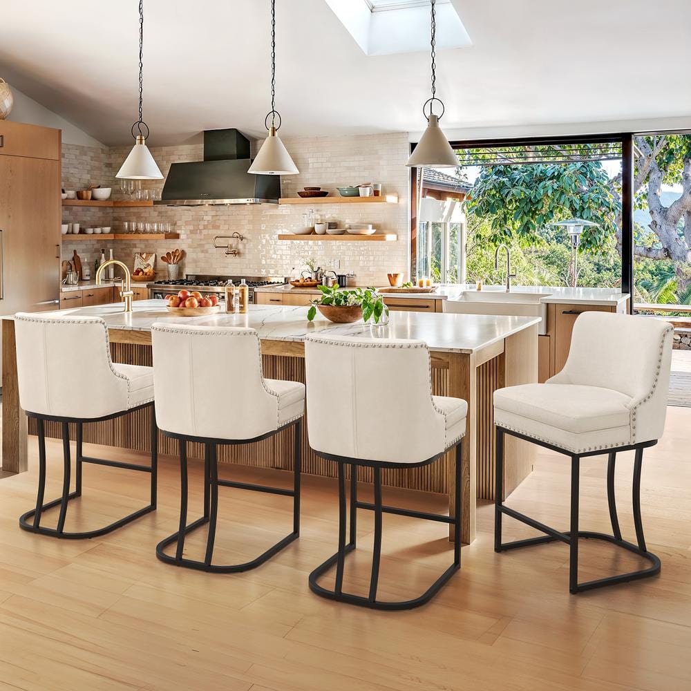 LUE BONA Aurora 26 in. Champagne Chenille Upholstered Counter Height ...