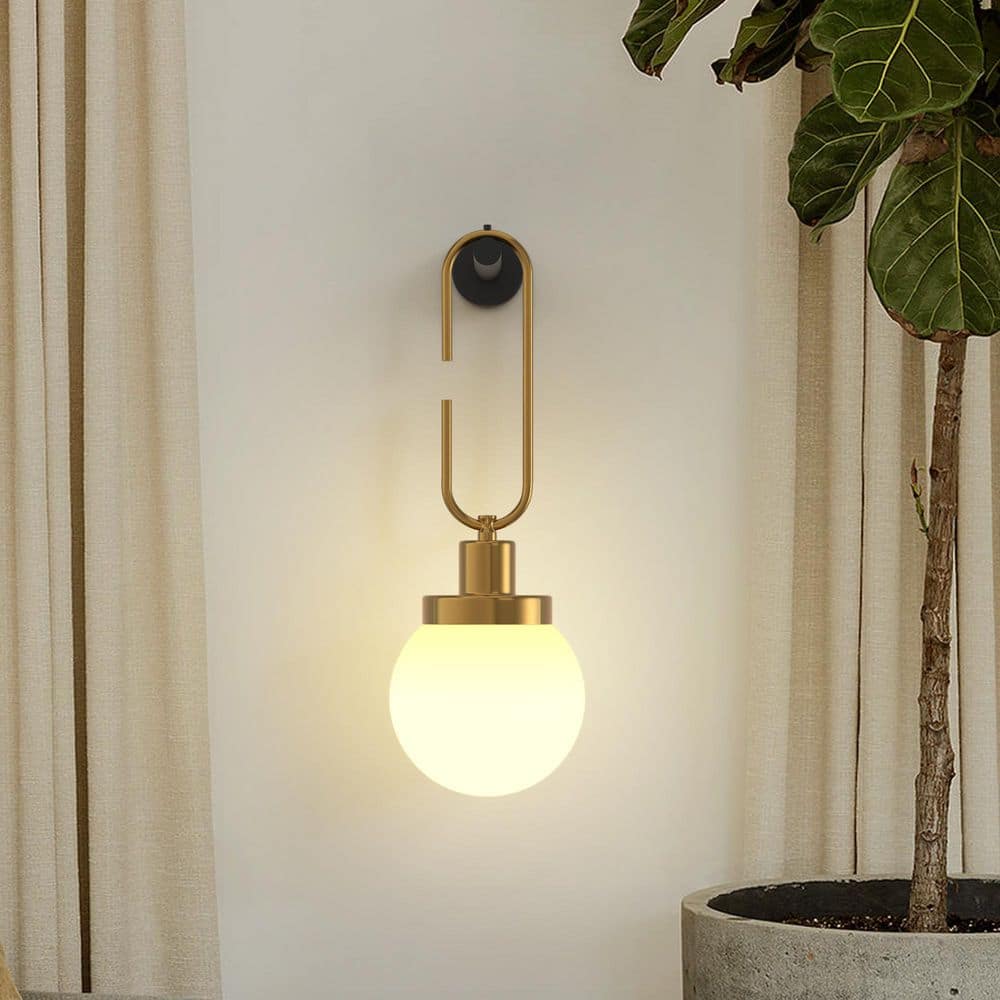Emeritpro 5.9 in. 1 light Modern Gold Indoor Wall Sconce with White ...