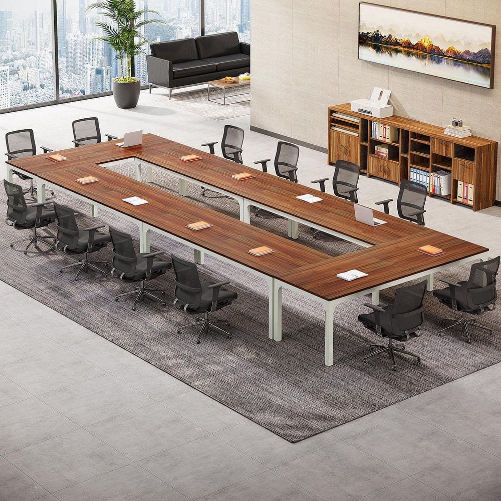 BYBLIGHT Moronia 78.74in. 6PCS Walnut and White Conference Room Table ...