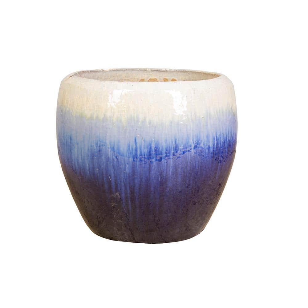 14 in. Marble White Blue Ceramic Low Bacchia Planter GGC-9481C-MWB ...