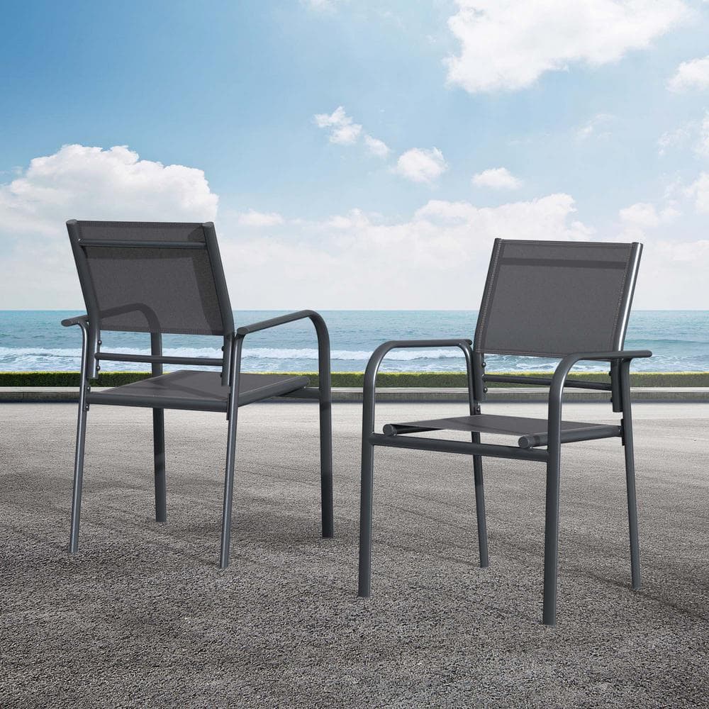 DEXTRUS Patio Outdoor Aluminum Dining Chairs with Armrest, Rustproof ...
