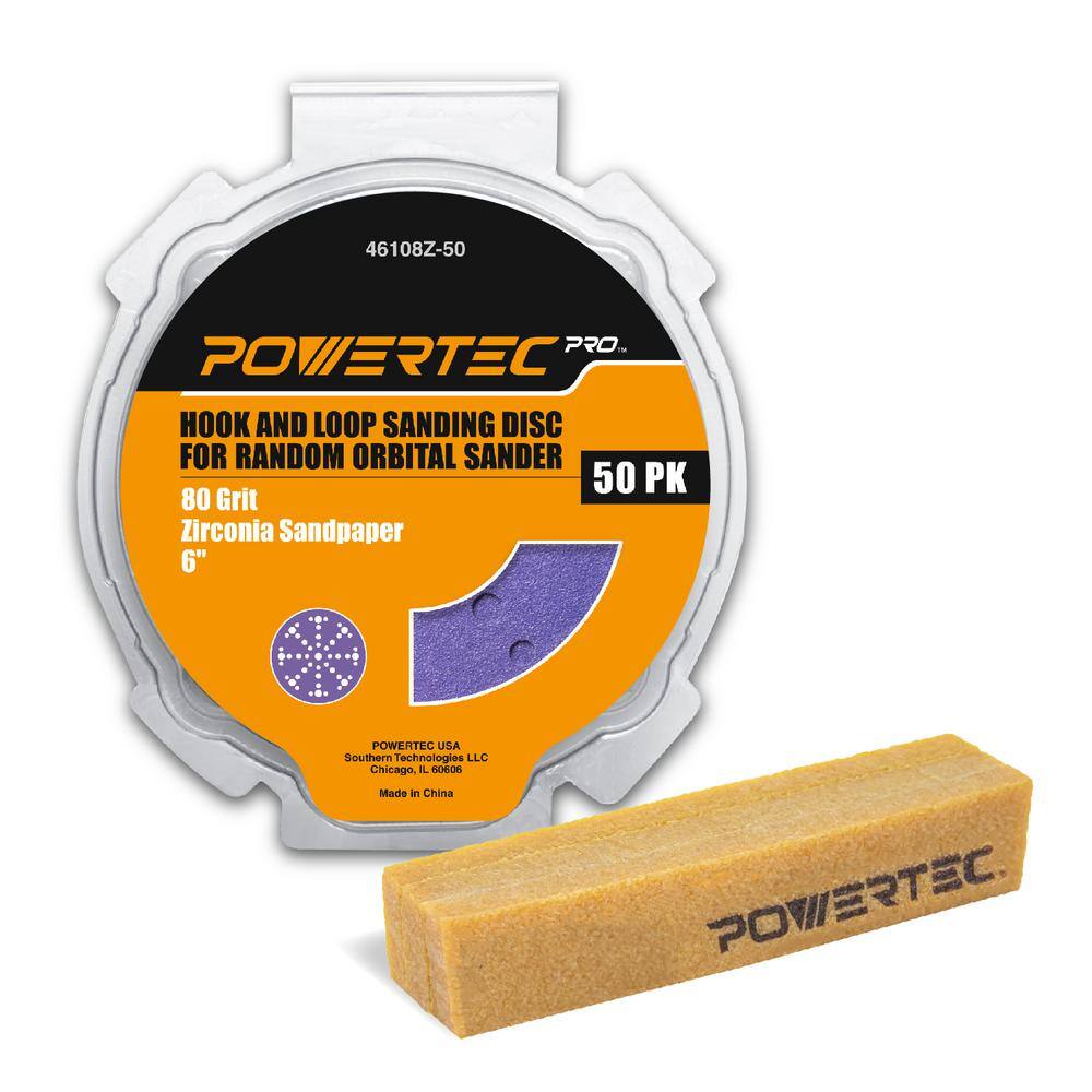 ‎POWERTEC 6 in. 80-Grit Zirconia Hook and Loop Film Backing Sanding ...