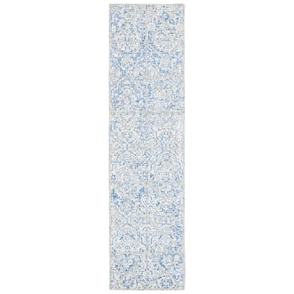 SAFAVIEH Artistry 2 ft. x 9 ft. Blue/Natural Ornamental Diamond Runner ...