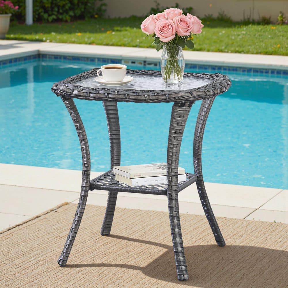Gymojoy Carolina Gray Square Wicker Outdoor Side Table SS026 - The Home ...