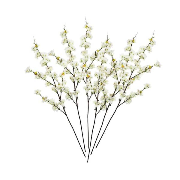 43 in. White 6 Pcs Artificial Cherry Blossom Branches Faux Cherry Silk ...