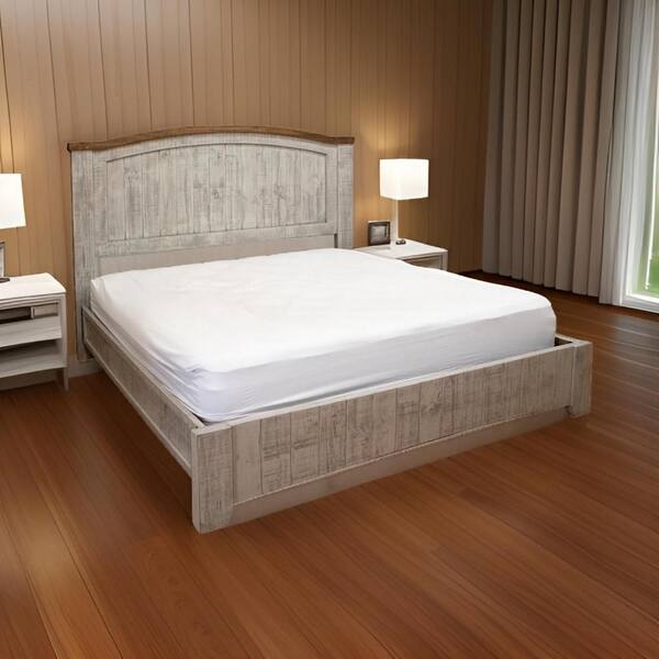 Benjara Ata Gray and Brown Wood Frame King Panel Bed with Raised Panel ...