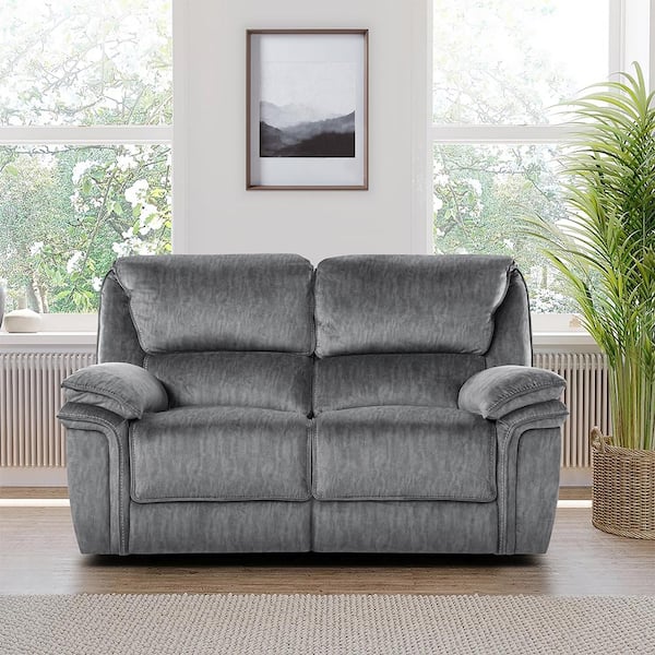 Lazzara Greerman 65 in. W Gray Microfiber Double Manual Reclining Loveseat 9913 2WC The Home Depot