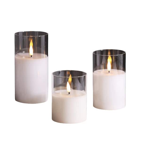 OGETFUUR 3-Set Clear Glass Flameless Candles with Remote Timer ...